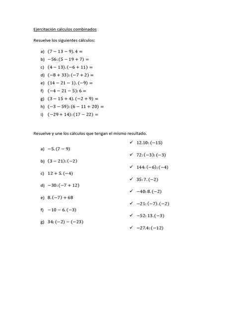 Ejercicios Cálculos Combinados Pdf