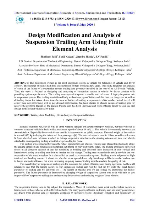 Pdf Design Modification And Analysis Of Suspension Trailing Arm Using Finite Element Analysis