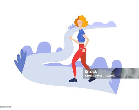 런닝 우먼으로 배너 디자인에 딱 좋은 수평 플랫 일러스트 실행 추적 응용 프로그램에 대한 밝은 색상 개념조깅 스포츠 일러스트