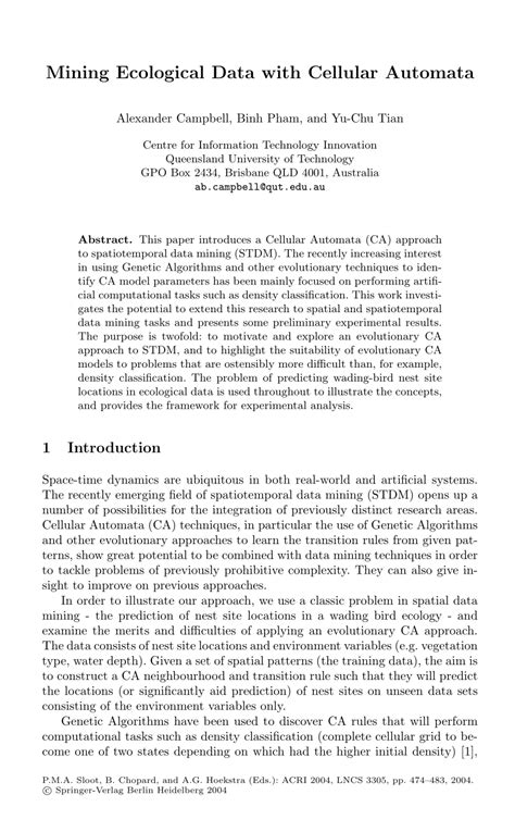 Pdf Mining Ecological Data With Cellular Automata