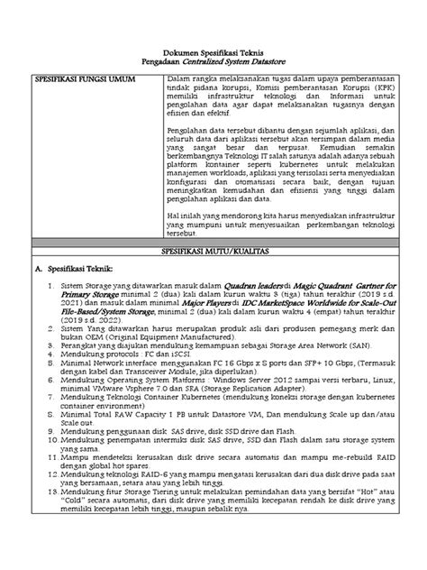 Pengadaan Centralized System Datastore Spesifikasi Teknis Pdf