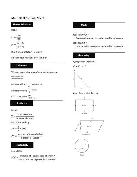 Math 30 3 Formula Sheet Download Printable Pdf Templateroller