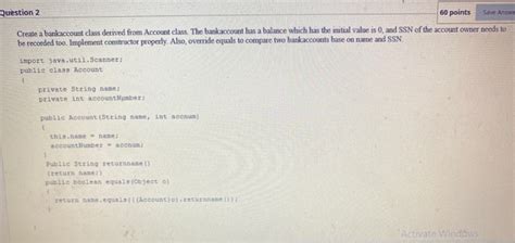 solved question 2 60 points save answe create a bankaccount