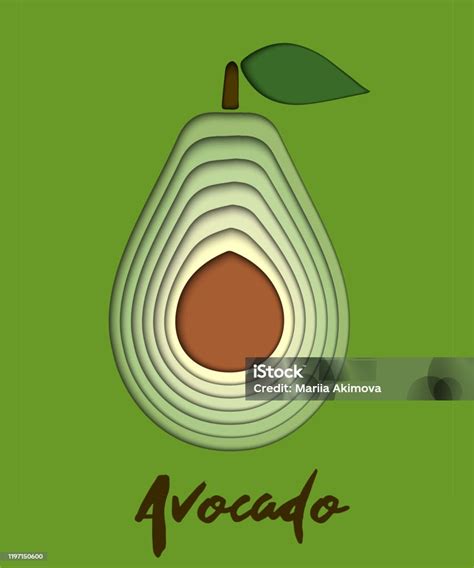 종이 컷 녹색 아보카도 잘라 모양의 벡터 세트 3d 추상 종이 아트 스타일 종이 접기 개념 디자인 식품 포장 광고 해독 화장품 건강한 식사 0명에 대한 스톡 벡터 아트 및