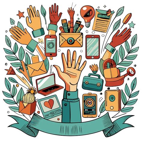 Colorful Illustration Of Hands Interacting With Various Digital Tools