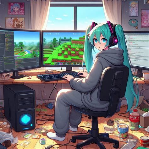 Hatsune Miku Hard At Work Coding Minecraft Rweirddalle
