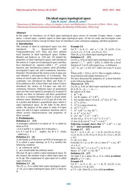Pdf On Ideal Supra Topological Space