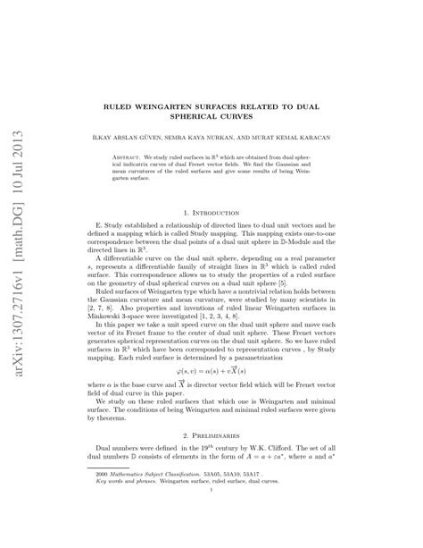 Pdf Ruled Weingarten Surfaces Related To Dual Spherical Curves