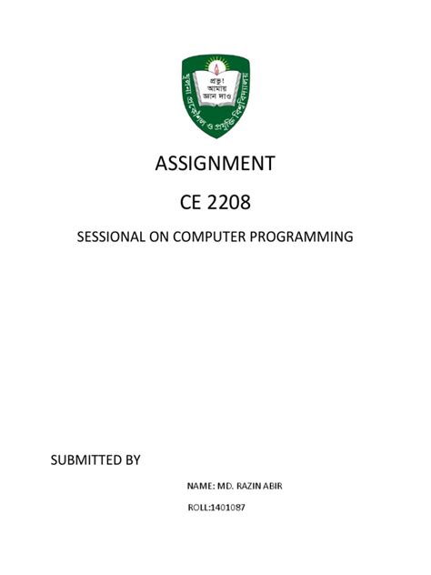 Assignment Ce 2208 Sessional On Computer Programming Pdf