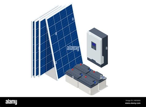Isometric Personal Power Plant Photovoltaic Panel And Battery Energy