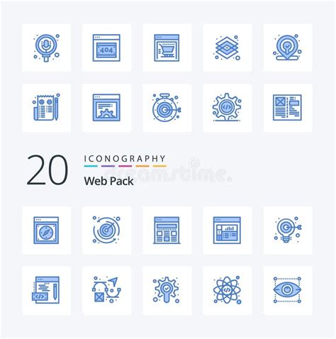 20 Web Pack Blue Color Icon Pack Like Web Target Interface Bulb Graphics Stock Vector