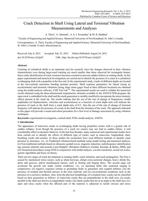 Pdf Crack Detection In Shaft Using Lateral And Torsional Vibration Measurements And Analyses