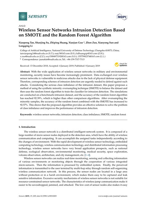 pdf wireless sensor networks intrusion detection based on smote and