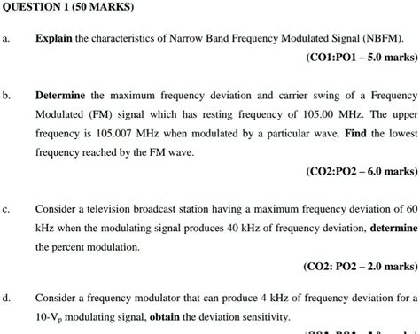 Question150marks A Explain The Characteristics Of Narrow Band Frequency Modulated Signalnbfm
