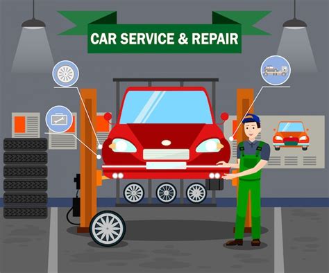 자동차 서비스 및 수리 평면 벡터 배너 템플릿 프리미엄 벡터