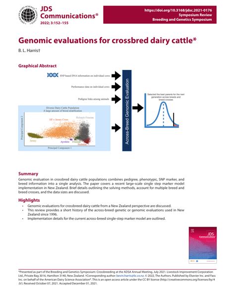 Pdf Genomic Evaluations For Crossbred Dairy Cattle