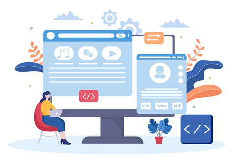 software development and programming code on computer vector illustration for technology