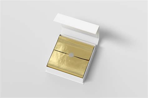 흰색 은 흰색 배경에 금 포장지로 모의 사각형 접이식 선물 상자를 열었습니다 위의 보기를 참조하십시오 가냘픈에 대한 스톡 사진 및 기타 이미지 Istock