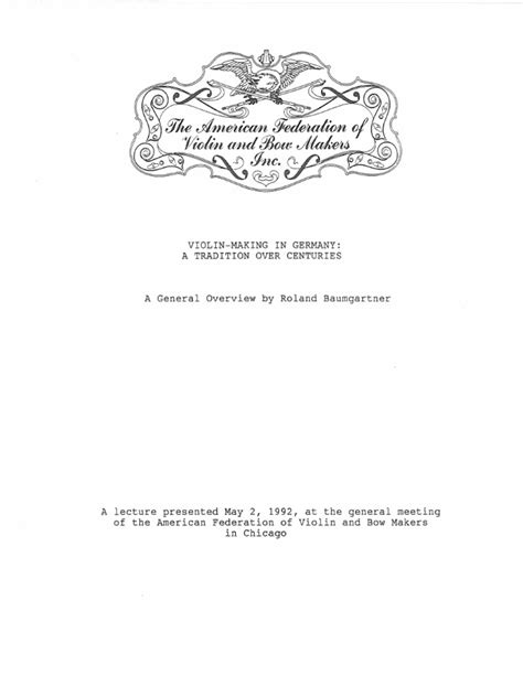 Violin Making In Germany A Tradition Over Centuries Roland Baumgartner