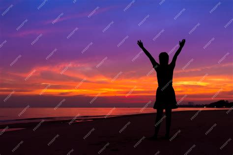 Woman Silhouette Standing Arms Up