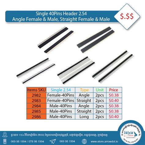 Single 40pins Header Male 2 54 Angle And Straight Arrowdot Store