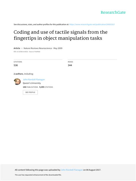Coding And Use Of Tactile Signals From The Fingertips In Object