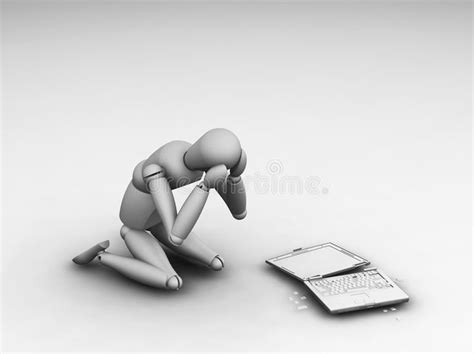 Computer Crash 3d Render Of Someone With Smashed Laptop Computer Ad Render Crash