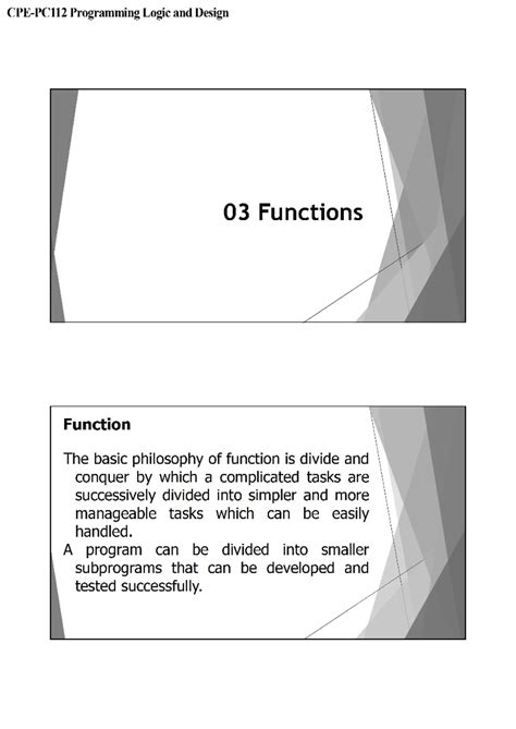 Functions Ns Yes Programming Logic And Design Functions Function The Basic Philosophy