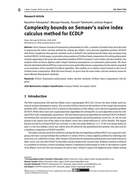 Pdf Complexity Bounds On Semaevs Naive Index Calculus Method For Ecdlp