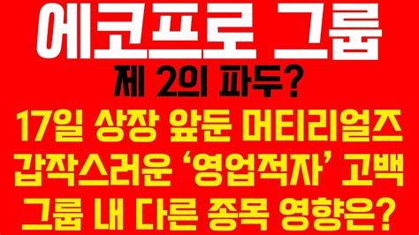에코프로 그룹 17일 상장 앞둔 머티리얼즈의 적자고백 그룹 내 다른 종목 영향은 Youtube