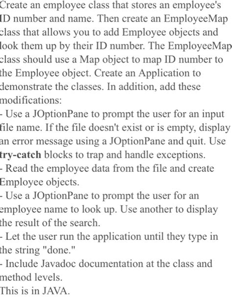 Solved Create An Employee Class That Stores An Employees Id