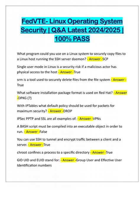 Fedvte Linux Operating System Security Qanda Latest 2024 2025 100 Pass Fedvte Linux System