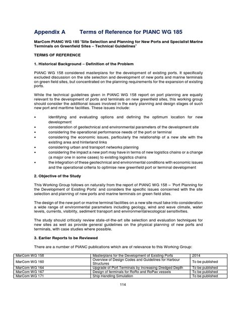 Appendix A Terms Of Reference For Pianc Wg 185 Pdf Port Transport