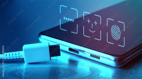 Identity Icons On The Smartphones Touch Screen And Usb Type C Cable