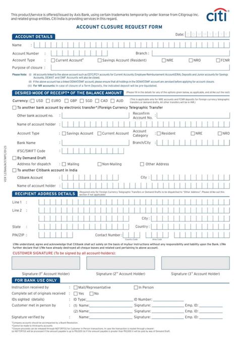 Citi Bank Account Closure Form Download In Pdf