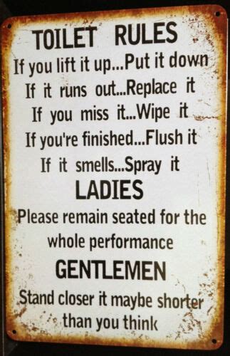 Toilet Rules Garage Rustic Look Vintage Tin Metal Signs Man Cave Shed
