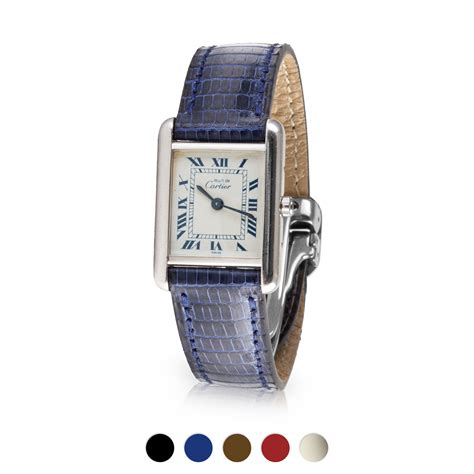 Cartier Tank Leather Watch Band Lizard Black Blue Brown Red