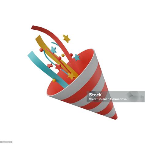 흰색 배경에 격리된 파티 포퍼 3d 그림 흰색에 파티 포퍼 그림입니다 파티 폭죽에 대한 스톡 사진 및 기타 이미지 파티 폭죽 3차원 형태 색종이 조각 Istock