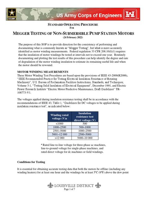 Sop Megger Testing 20220224 Pdf Electric Motor Insulator Electricity