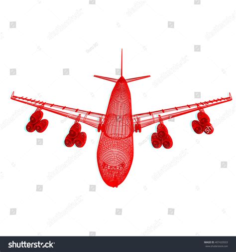 Airplane 3d Illustration Anaglyph View Redcyan Stock Illustration