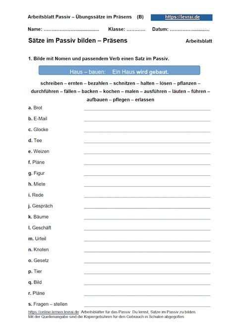 übungen Zum Aktiv Und Passiv