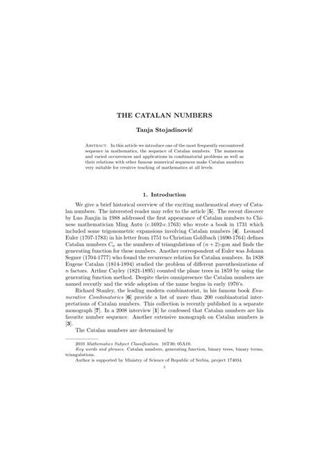 Pdf The Catalan Numbers