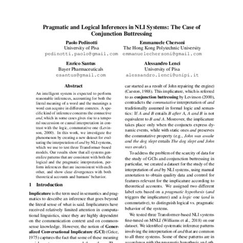 pragmatic and logical inferences in nli systems the case of