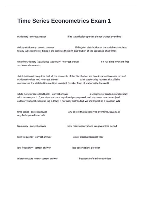 Time Series Econometrics Exam 1 Stationary Practice Questions And Answers 100 Pass Time