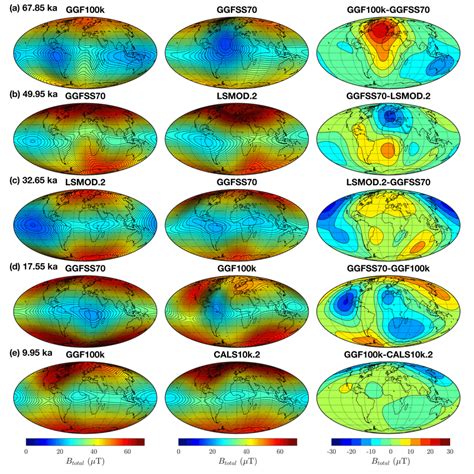 geomagnetic field intensity btotai maps from different paleomagnetic