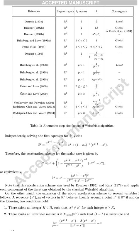 Table 1 From Accelerating Convergence In Minisum Location Problem With ℓpℓp Norms Semantic Scholar