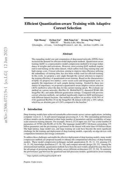 Pdf Efficient Quantization Aware Training With Adaptive Coreset Selection