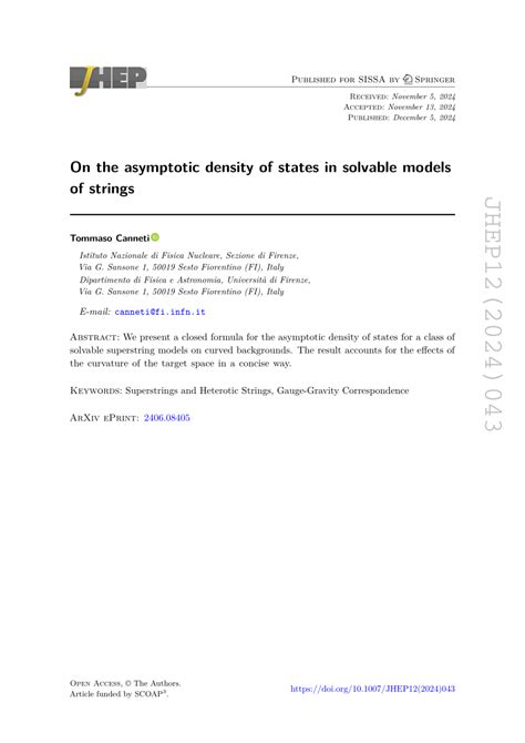 Pdf On The Asymptotic Density Of States In Solvable Models Of Strings