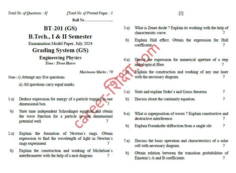 Rgpv Model Paper Bt 201 Engineering Physics Btech 👉
