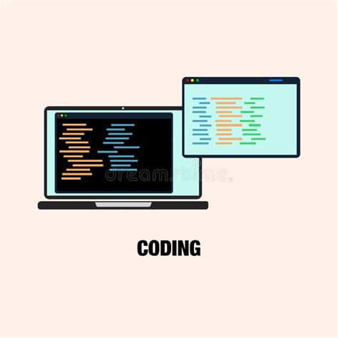 Computer With Programmig Coding On Screen Stock Vector Illustration
